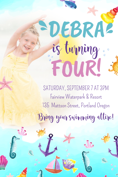 Watercolor Turning Four Birthday Party Invita Template | PosterMyWall