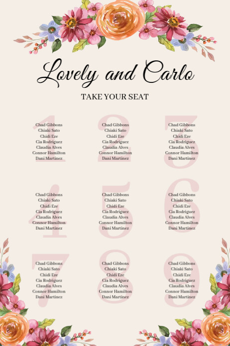 Modèle Watercolor Wedding Seating Chart | PosterMyWall