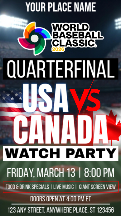 WBC 2026 Quarterfinal: USA vs Canada Baseball Watch Party Instagram ...