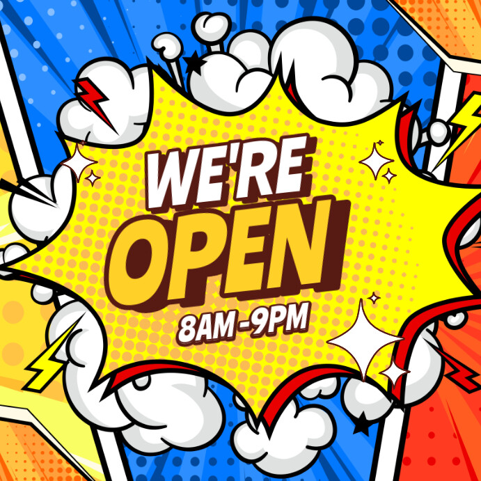 Modèle we’re open | PosterMyWall