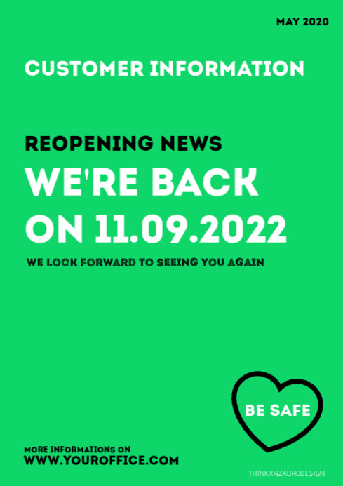 Copy of We're back reopening Flyer Poster Information | PosterMyWall