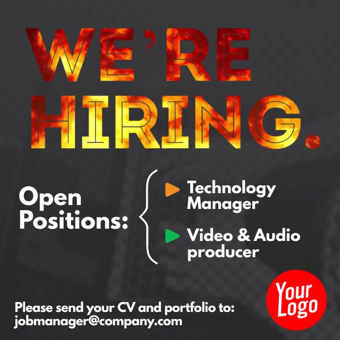 We're hiring burning fire animation video ad Template | PosterMyWall