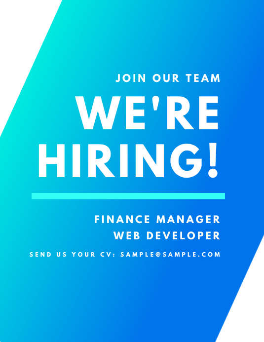 We're Hiring Flyer Gradient Blue Template | PosterMyWall
