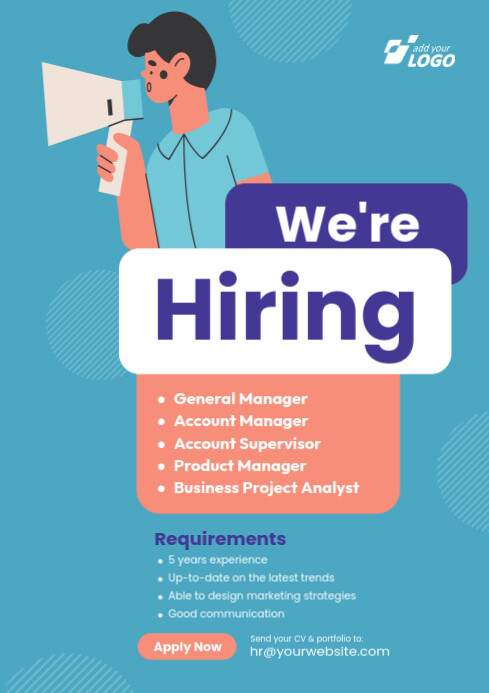 Plantilla de We're Hiring Flyer Template | PosterMyWall