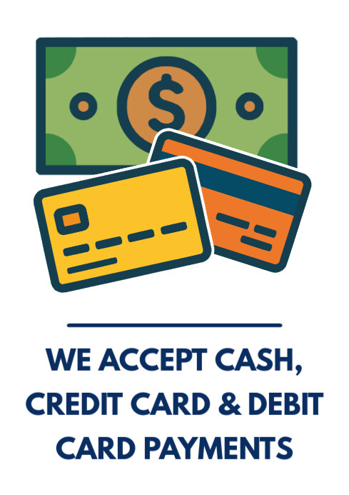 Copy of We accept cash credit cards debit cards electronic payment pay ...