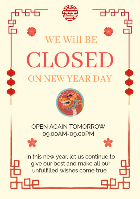 We are closed on happy New year day Template | PosterMyWall
