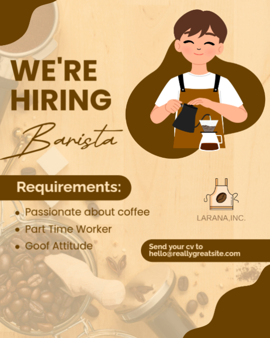 Modèle we are hiring barista | PosterMyWall
