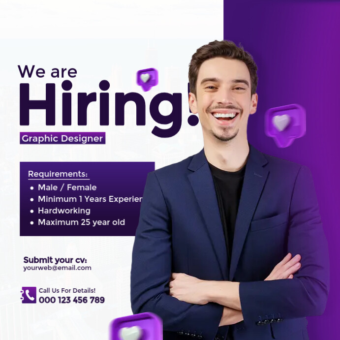 We are hiring job vacancy social media post Template | PosterMyWall