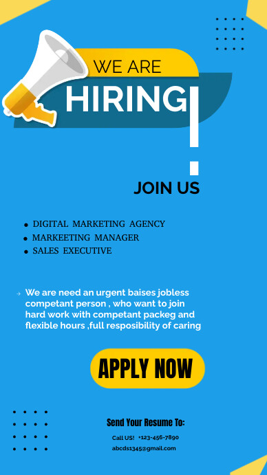 we are hiring now few seats avaliable here Template | PosterMyWall