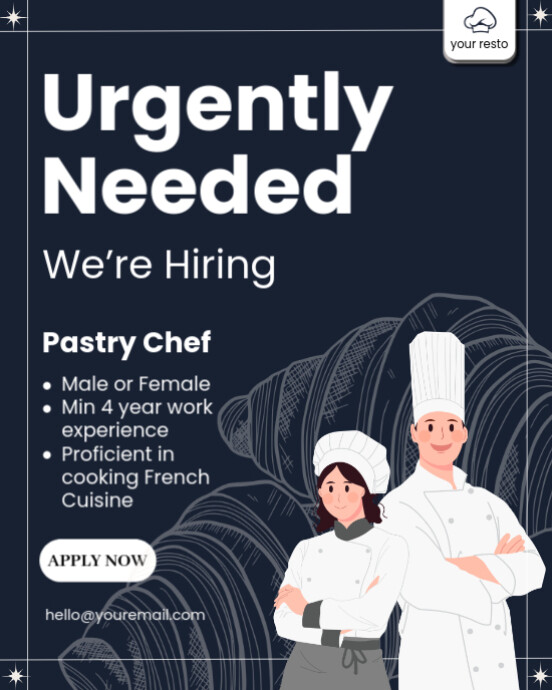 We Are Hiring Simple Modern Pastry Chef Instagram Potrait Template ...