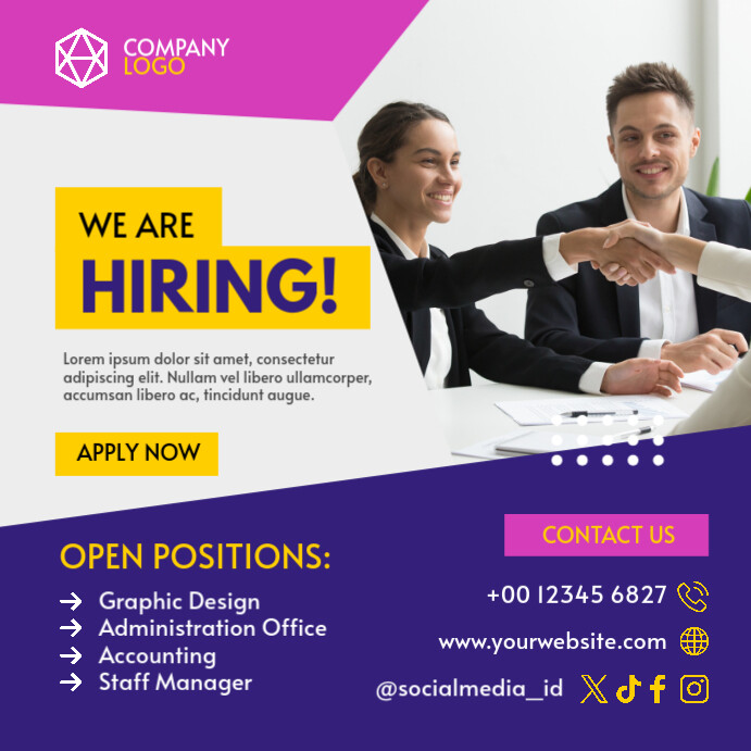 We Are Hiring Work Announcement Post Template | PosterMyWall