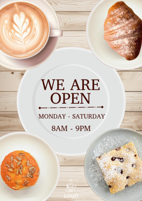 We Are Open Cafe Bakery Door Sign Template | PosterMyWall