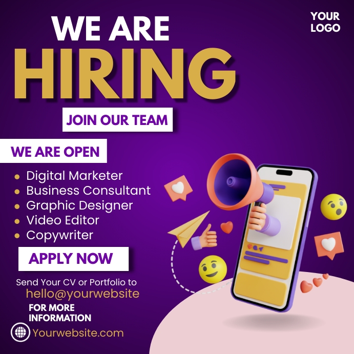 We re Hiring Instagram Post Template | PosterMyWall