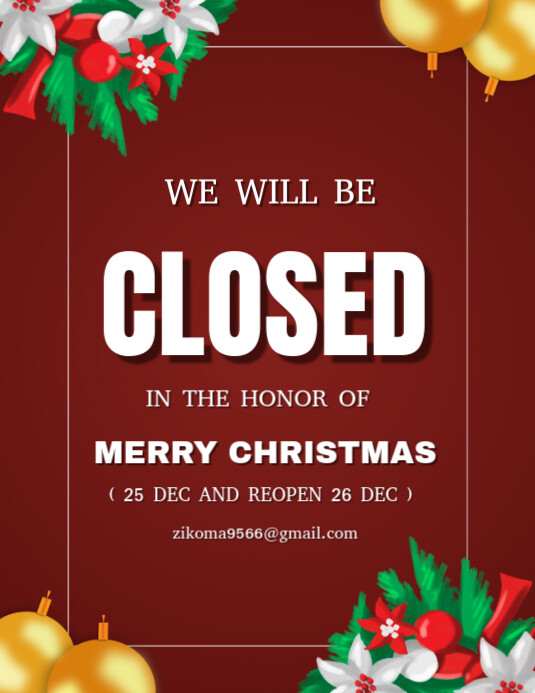 Copy of We will be closed, Christmas closed | PosterMyWall