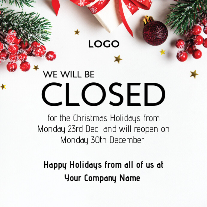 We will be closed for Christmas Template | PosterMyWall