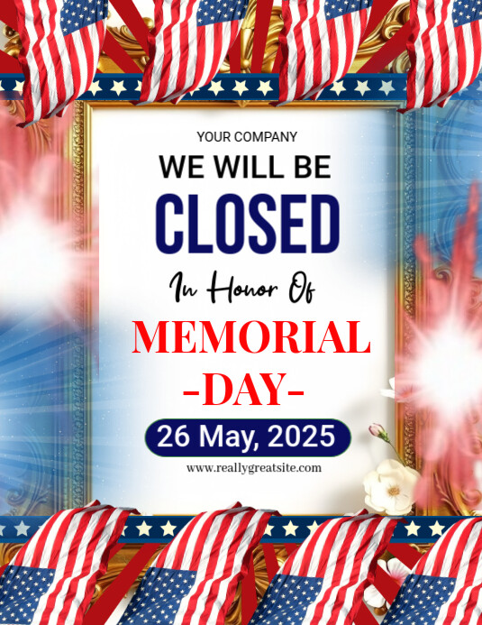We Will Be closed memorial day flyer 2025 Template | PosterMyWall