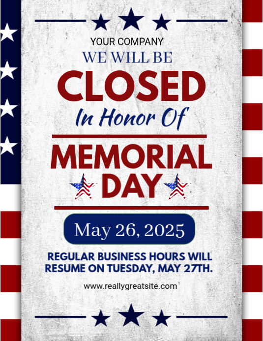 Copy of We will be closed memorial day flyer 2025 | PosterMyWall