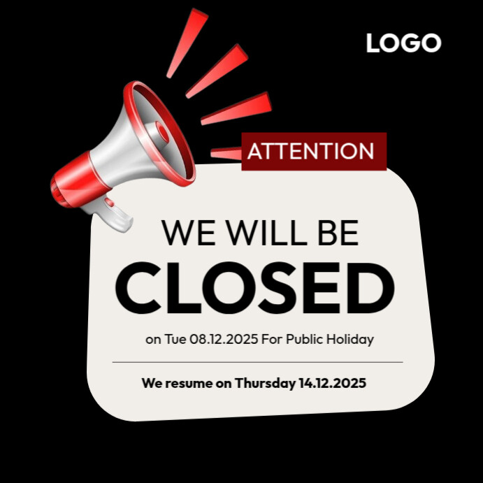 We will be closed poster Template | PosterMyWall