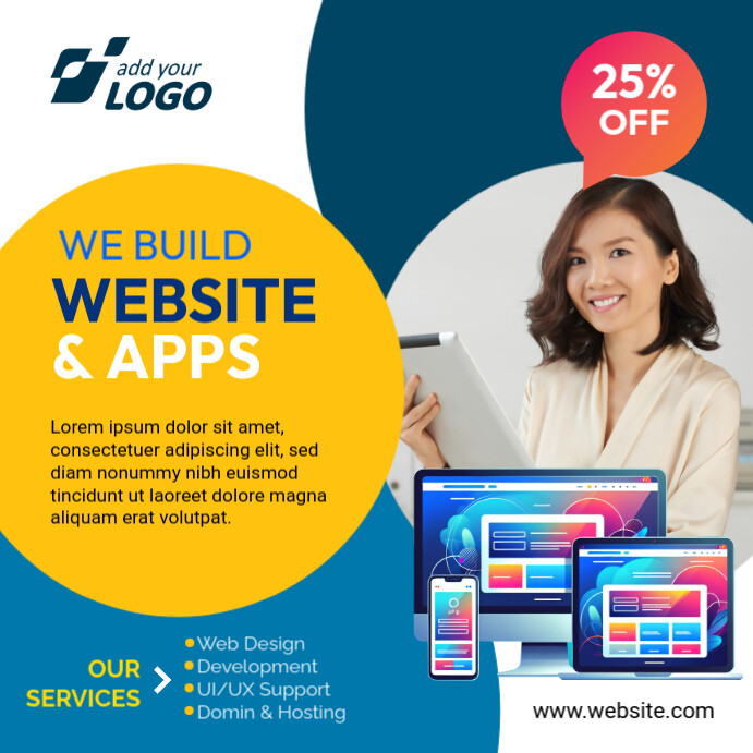 Website Design and App Building Banner Ads for Social Media Template ...