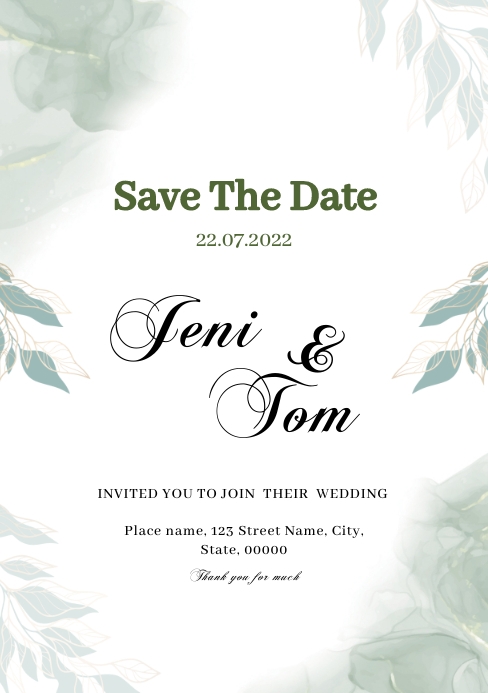 Wedding card save the date greene (2) Template | PosterMyWall