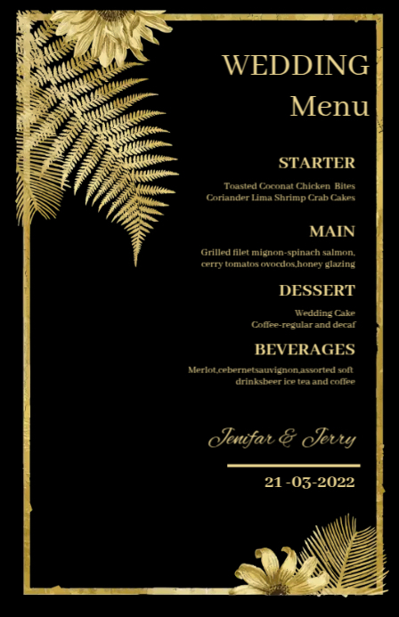 Wedding gold frame Menu card template (1) | PosterMyWall