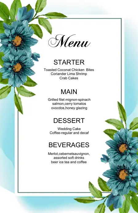 Wedding Green leaf Menu card template (1) | PosterMyWall