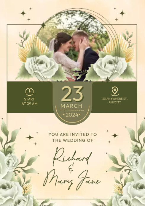 Wedding Invitaion Floral With Photo Template | PosterMyWall