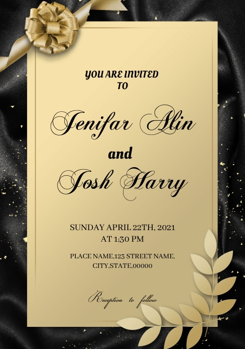 Wedding invitation black card tamplate Template | PosterMyWall
