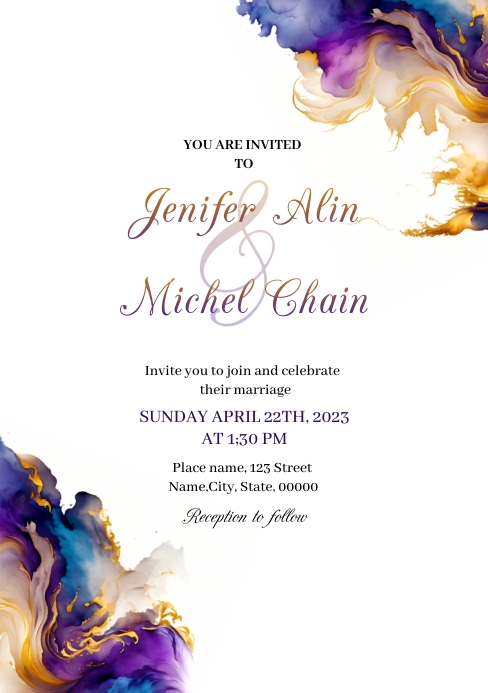 Wedding invitation blue card tamplate (1) Template | PosterMyWall