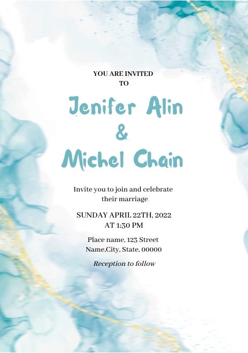 Wedding invitation blue card tamplate Template | PosterMyWall