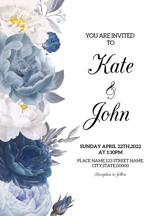 Copy of Wedding invitation Blue leaf flower tamplate | PosterMyWall
