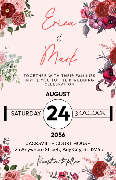 wedding invitation blush pink invite floral save the date invites card ...