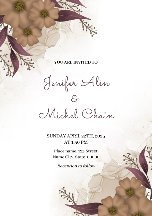 Wedding invitation brown floral card tamplate Template | PosterMyWall