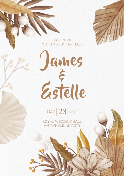 Wedding Invitation Brown FLoral template | PosterMyWall