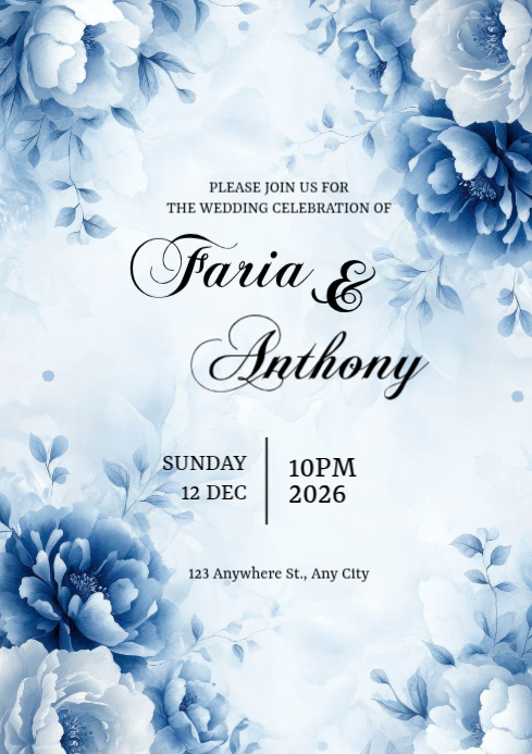 wedding invitation card blue and white 3d floral background Template ...