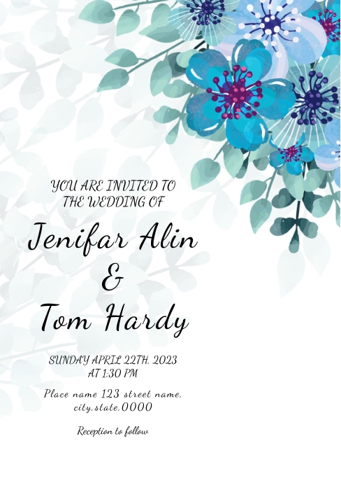 Wedding invitation card tamplate blue Template | PosterMyWall