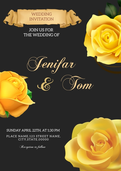Wedding invitation card template yellow flora | PosterMyWall