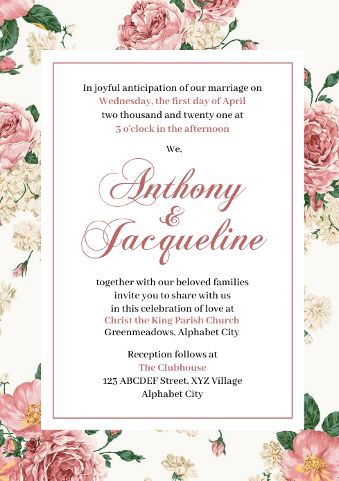 Plantilla de Invitación de Boda | PosterMyWall