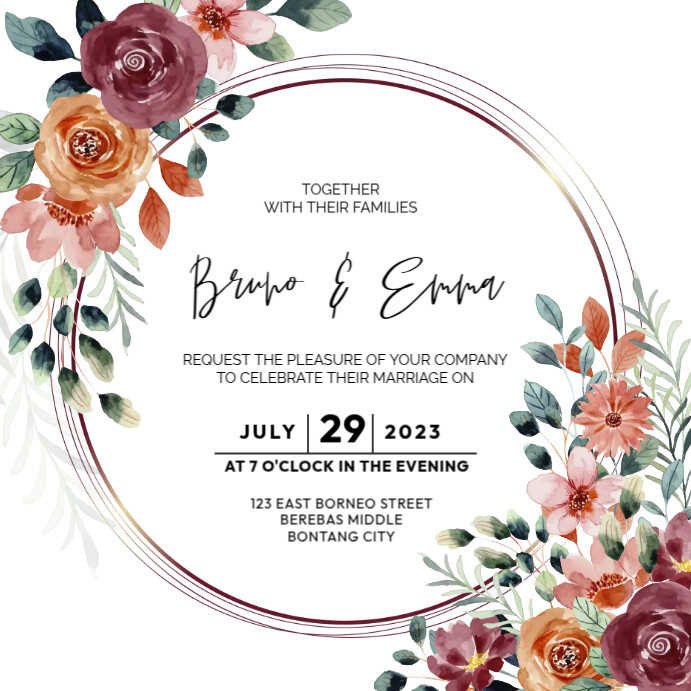 Wedding Invitation Floral Frame Instagram Template | PosterMyWall