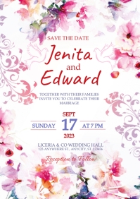 Full Pink Flower Wedding Invitation Template | PosterMyWall