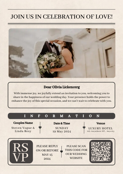 Plantilla de Wedding Invitation Newspaper style part 2 | PosterMyWall