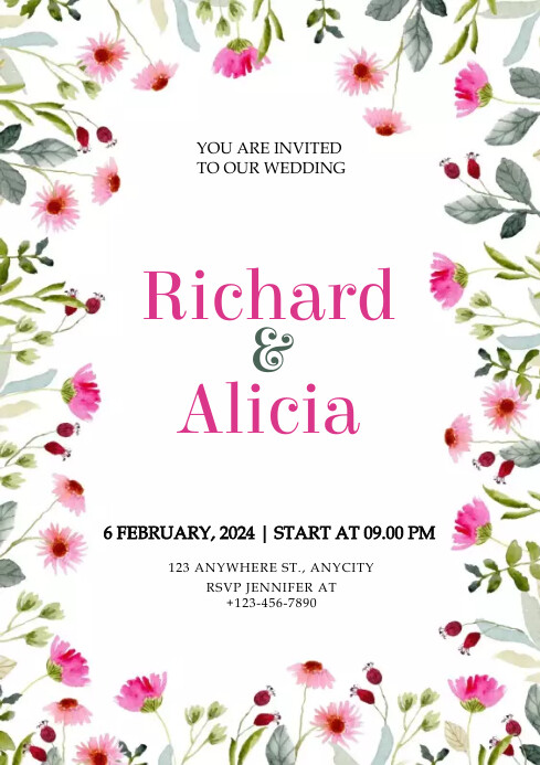 Wedding invitation pink color Template | PosterMyWall