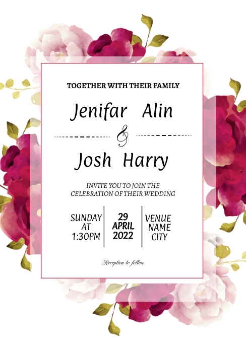 Wedding invitation pink floral card tamplate Template | PosterMyWall