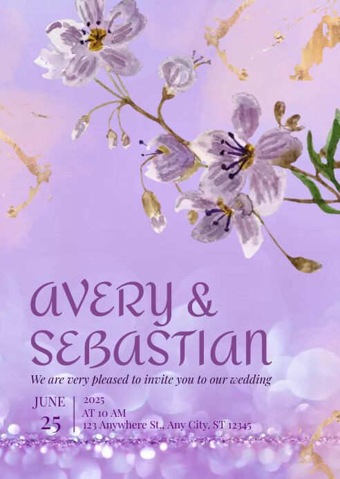 Wedding Invitation Pink Purple Floral Template | PosterMyWall