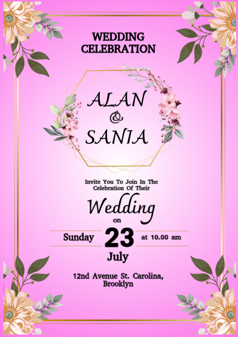Wedding Invitation Potrait a4 Template | PosterMyWall