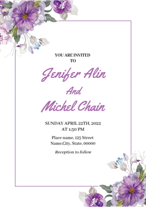 Wedding invitation purplefloral card tamplate Template | PosterMyWall