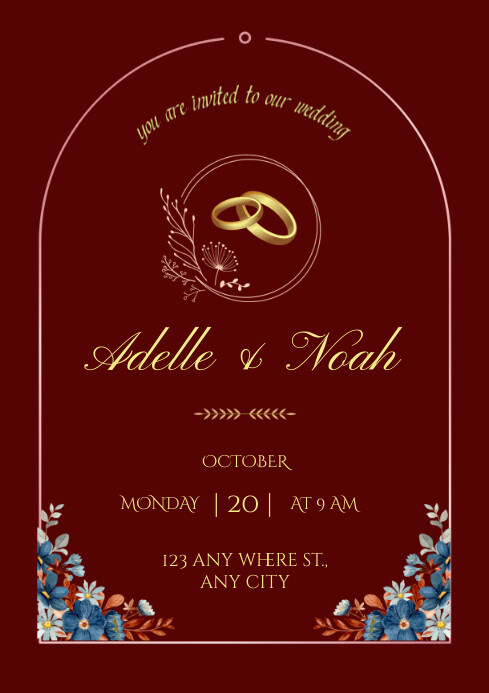Wedding Invitation Red and Gold Design Template | PosterMyWall