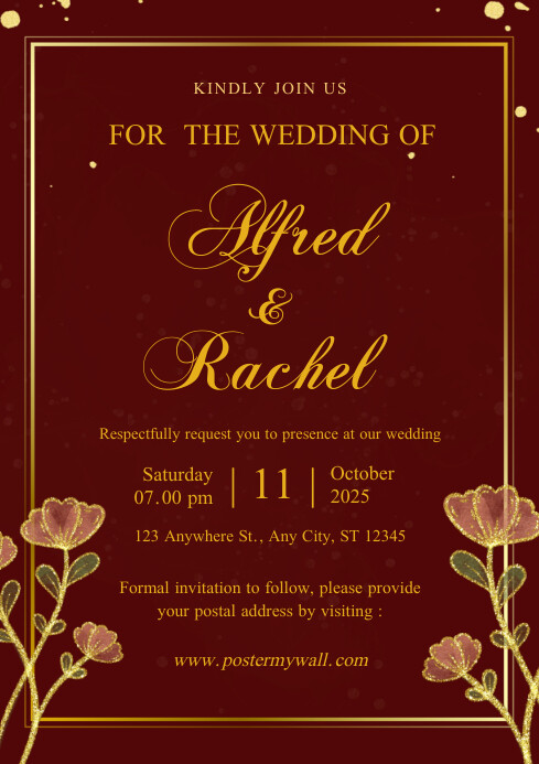 Copy of Wedding Invitation Red Elegant | PosterMyWall