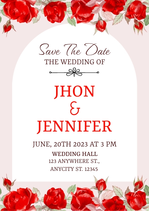 Copy of Wedding invitation red rose template | PosterMyWall