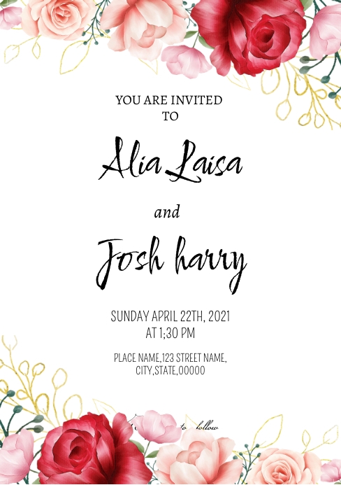 Wedding invitation rose card tamplate Template | PosterMyWall